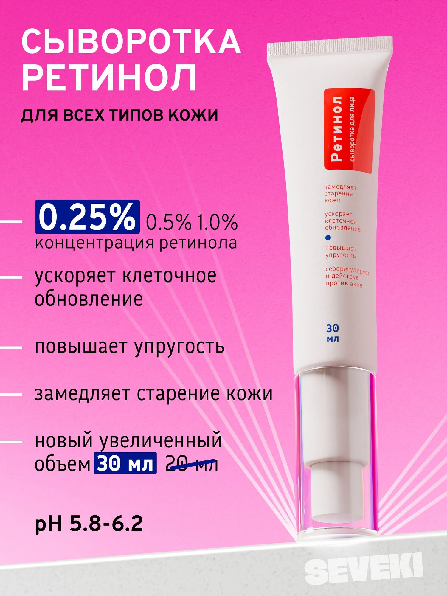 SEVEKI Cыворотка для лица с ретинолом 0.25% против признаков старения и акне