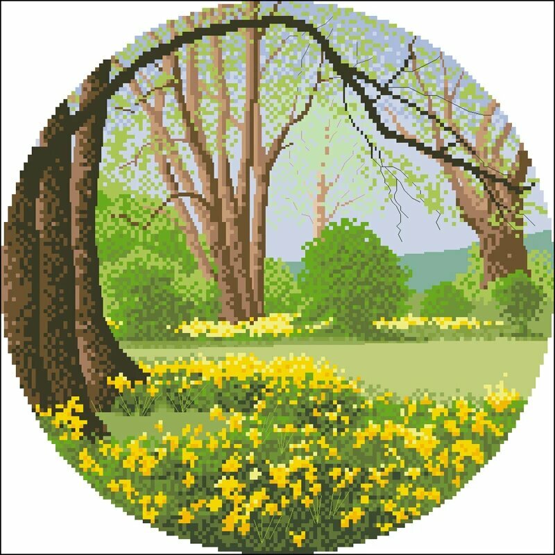 Набор для вышивки крестом Amishop, Пейзажная серия F Daffodil, 28CT unprint canvas