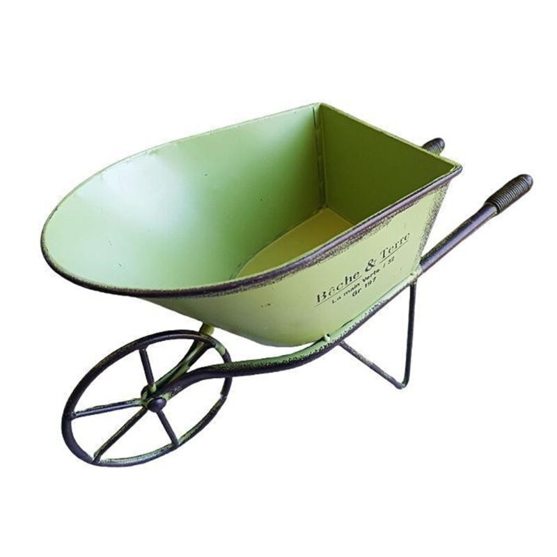 Antique Iron Wheelbarrow Planter Flower Pots Stand for Home and Garden Decors