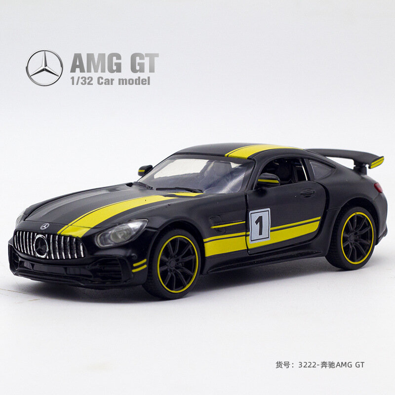 Модель автомобиля Mercedes AMG GT в масштабе 1:32 с звуком и светом, алюминиевая миниатюра для детей