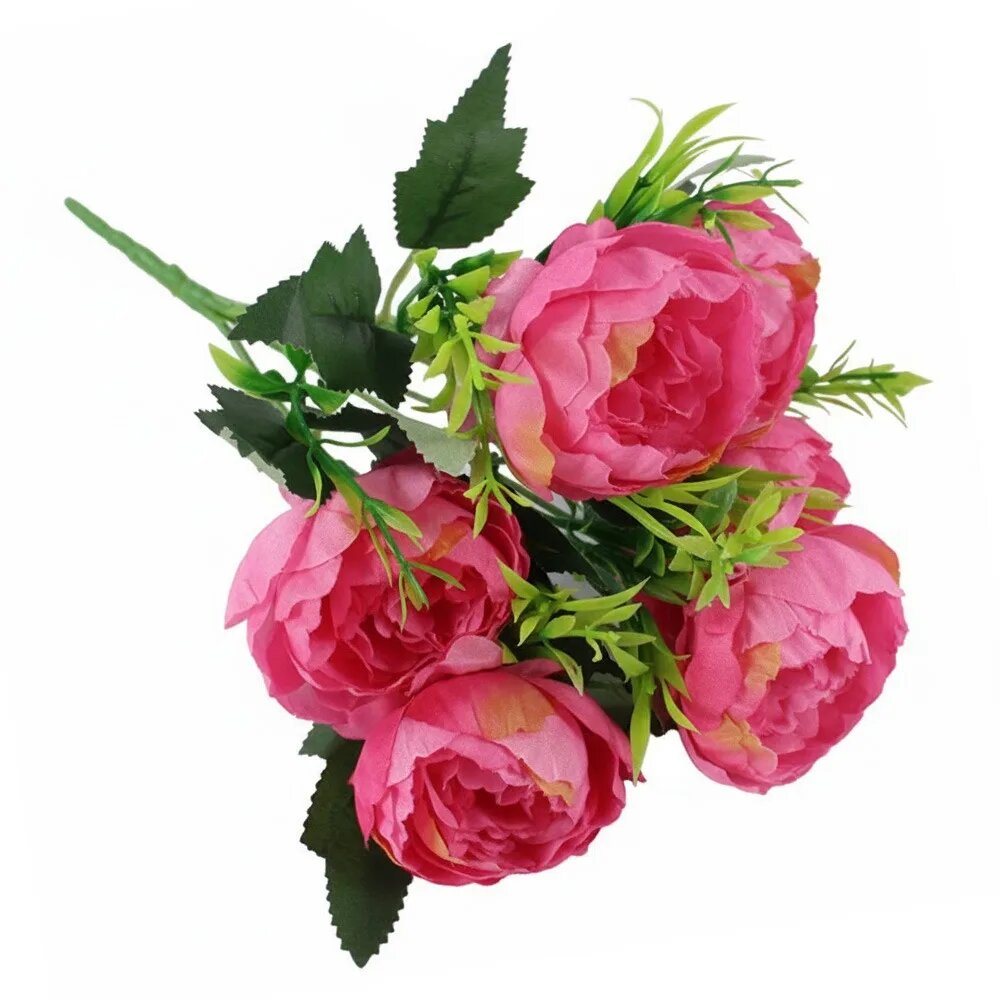 Искусственный пион 6 головок шелковый 30см Розовый, Pink-Yellow