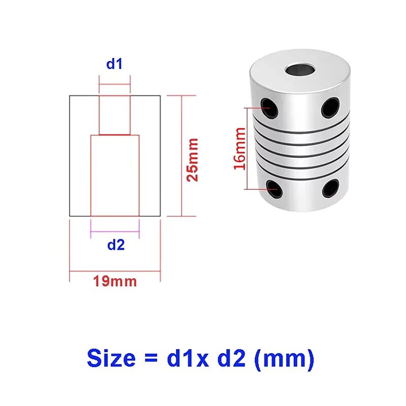 Гибкая муфта из алюминия D19xL25 3/4/5/6/7/8/10 мм