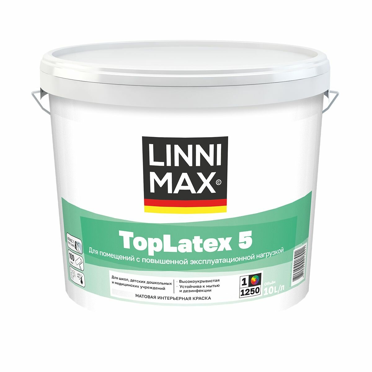Краска Linnimax Toplatex 5, интерьерная, база 1, белая, объем 10 л 948105715