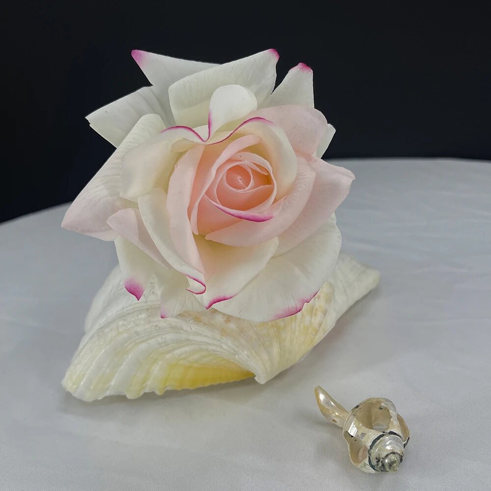 Искусственные розы на ракушке, розовые, White Pink