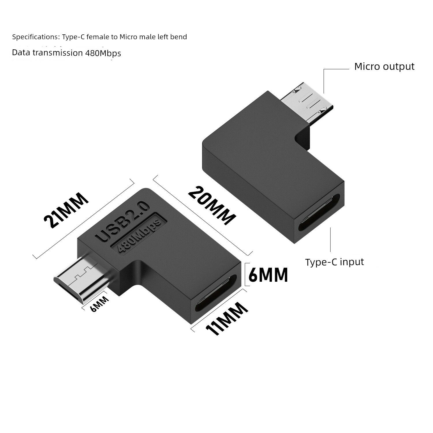 LMIKU Type-c женский адаптер для зарядки Micro USB, U-образный локтевой кабель для передачи данных, подходит для