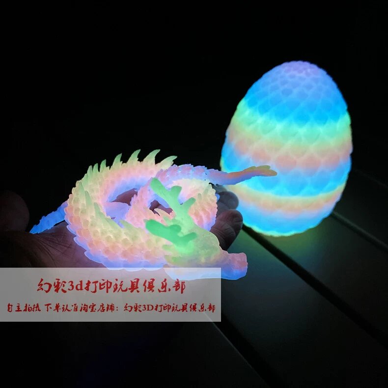 Светящаяся в темноте 3D-печатная модель китайского дракона с яйцом-аксессуаром, 30 см, детская игрушка с суставами