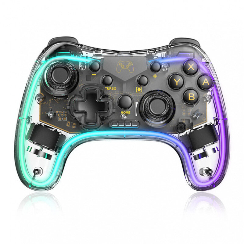 Беспроводной геймпад с цветной подсветкой и вибрацией для Nintendo Switch и ПК. Поддержка Bluetooth для Android. Прозрачный дизайн ABS.