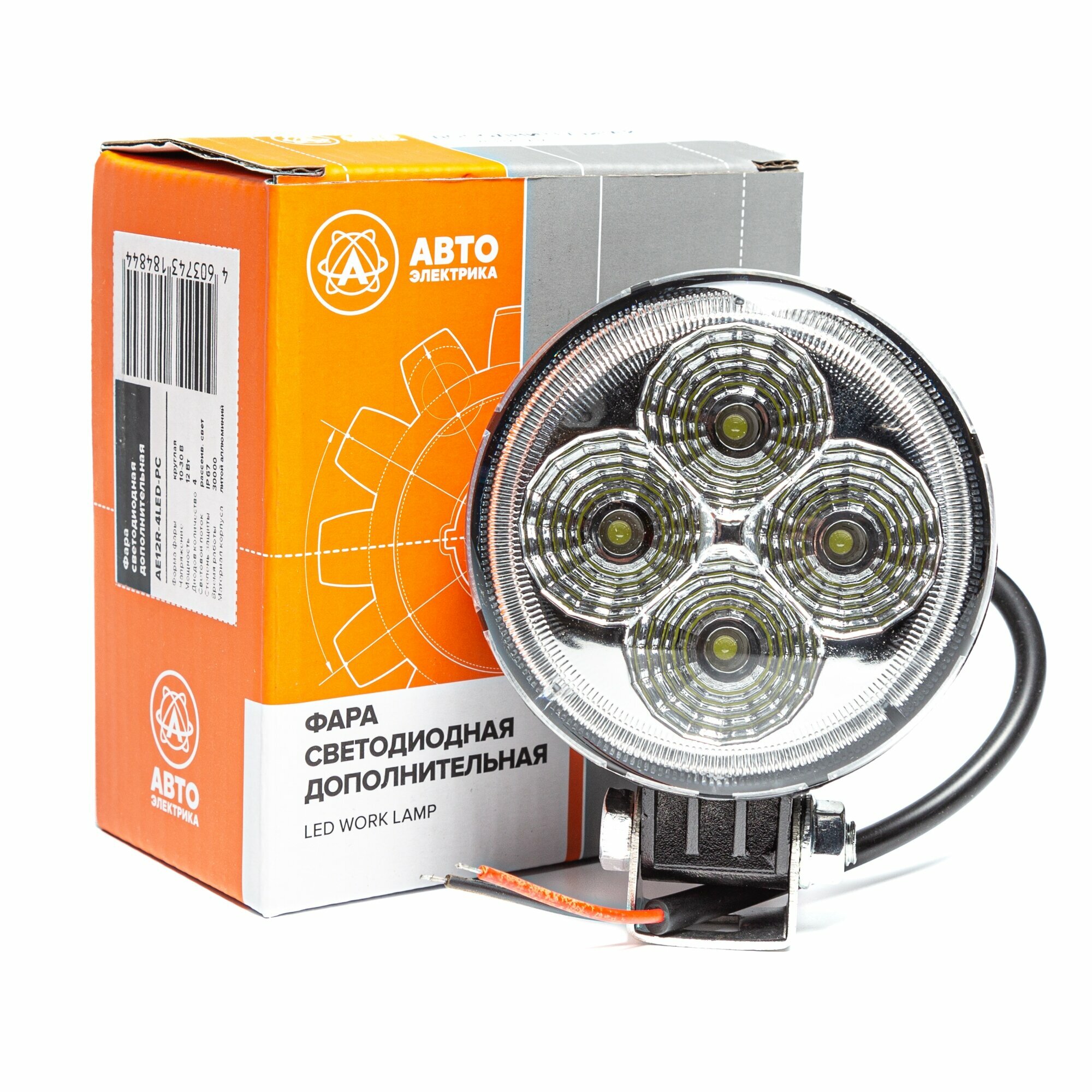 Фара светодиодная дополнительная, 12/24В, 4LED, круглая, арт. AE12R4LEDPC АвтоЭлектрика