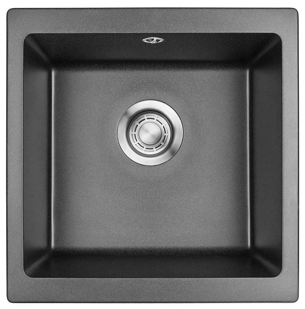 Мойка кухонная Emar Quartz EMQ-1455. P кварцевая, 45x46, мойка для кухни, квадратная, черная, под столешницу, матовая