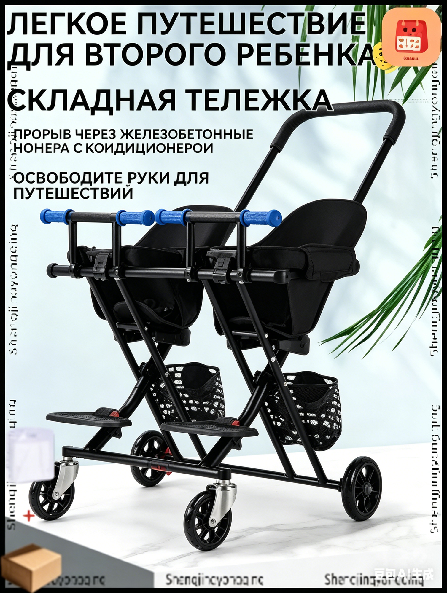 Двойная детская коляска для двоих детей, складная легкая коляска для близнецов, компактная для путешествий и прогулок