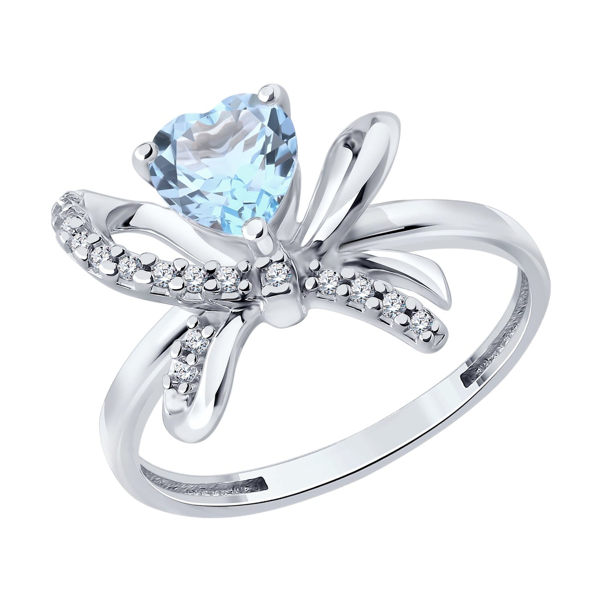 Кольцо Diamant online, серебро, 925 проба, родирование, топаз, фианит