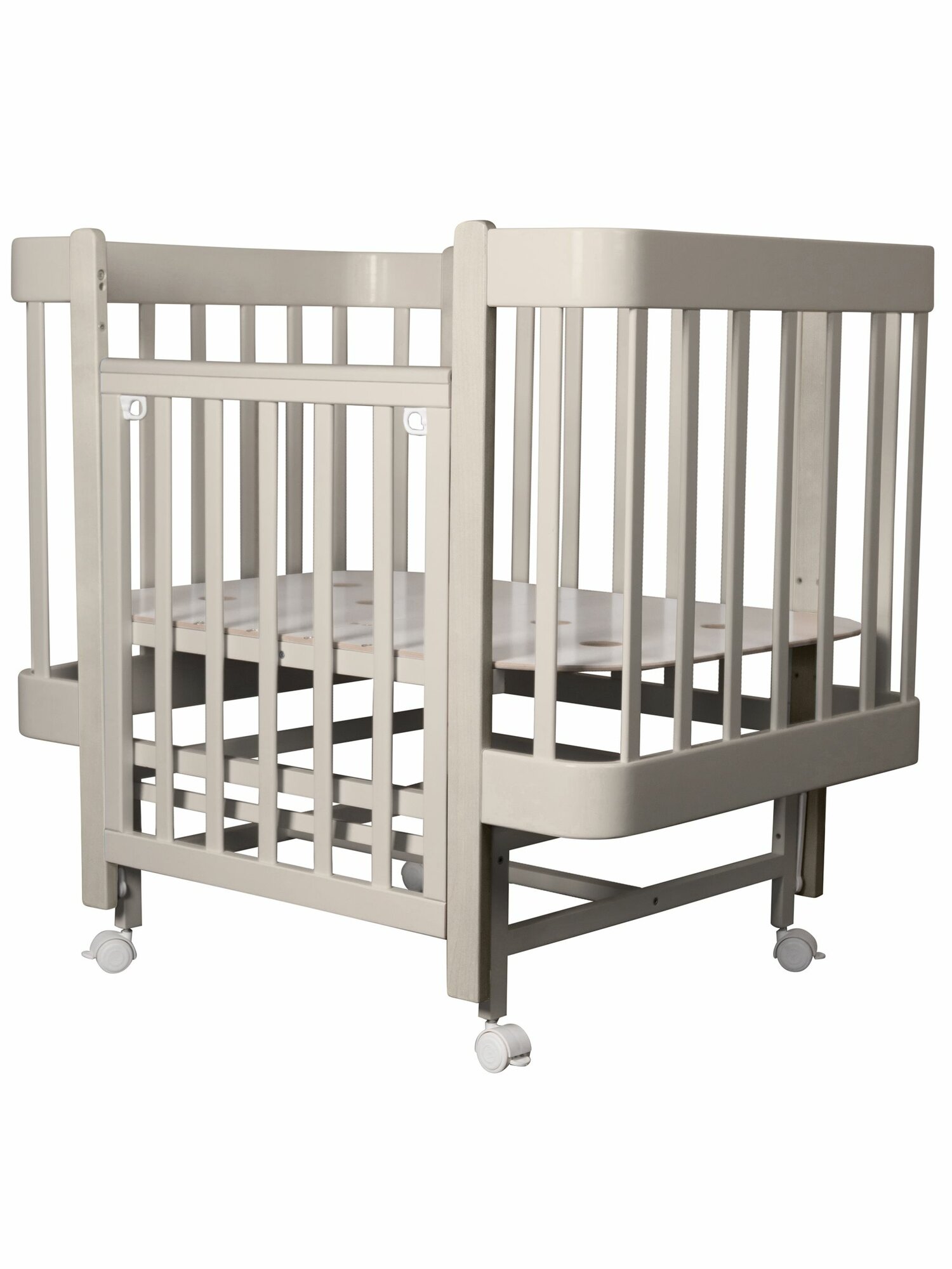 Кроватка детская для новорожденных Indigo Tiny 100х70 см с продольным маятником и колесами, кашемир-кашемир