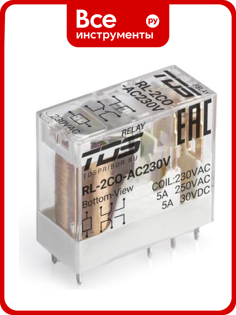Катушка TDS Rl-32CO-AC230V-5 230В, ток коммутации 5A, 2 перекидных контакта 10 шт TDS35977