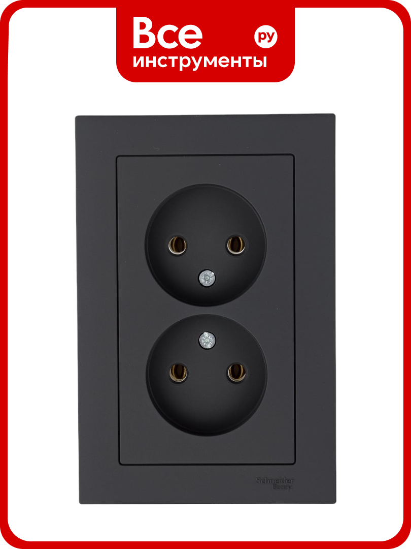 Розетка Systeme Electric AtlasDesign Карбон б/з двойная, 16А, в сборе SE ATN001020, пластиковая