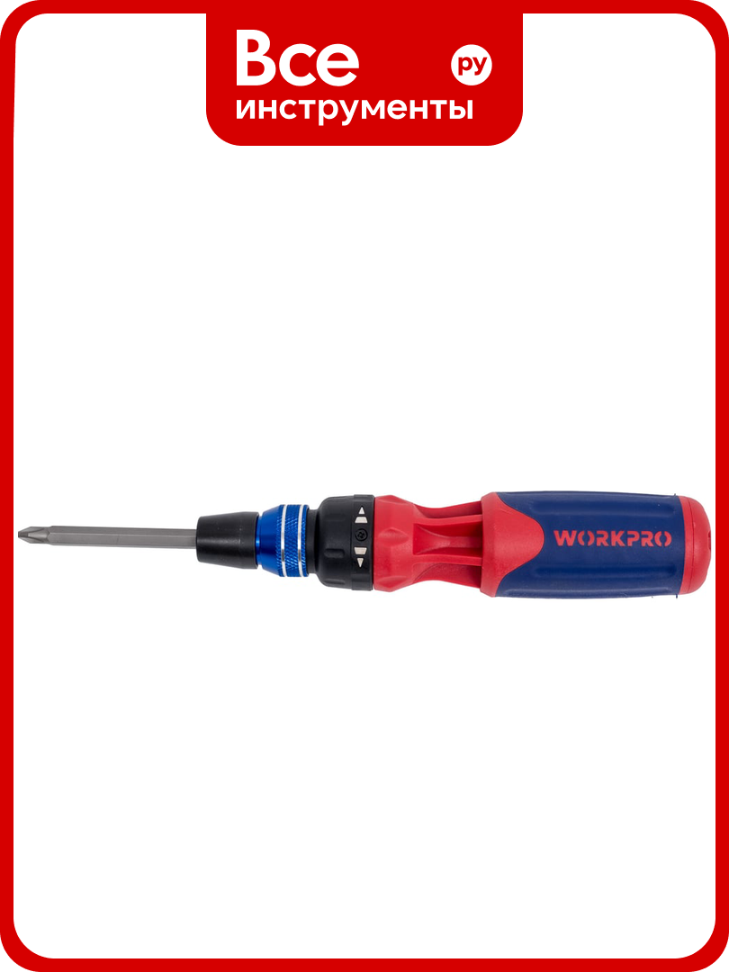Отвертка WORKPRO 12-в-1, с трещоткой WP221063, сталь, с трещеткой 12-в-1 (6 двухсторонних