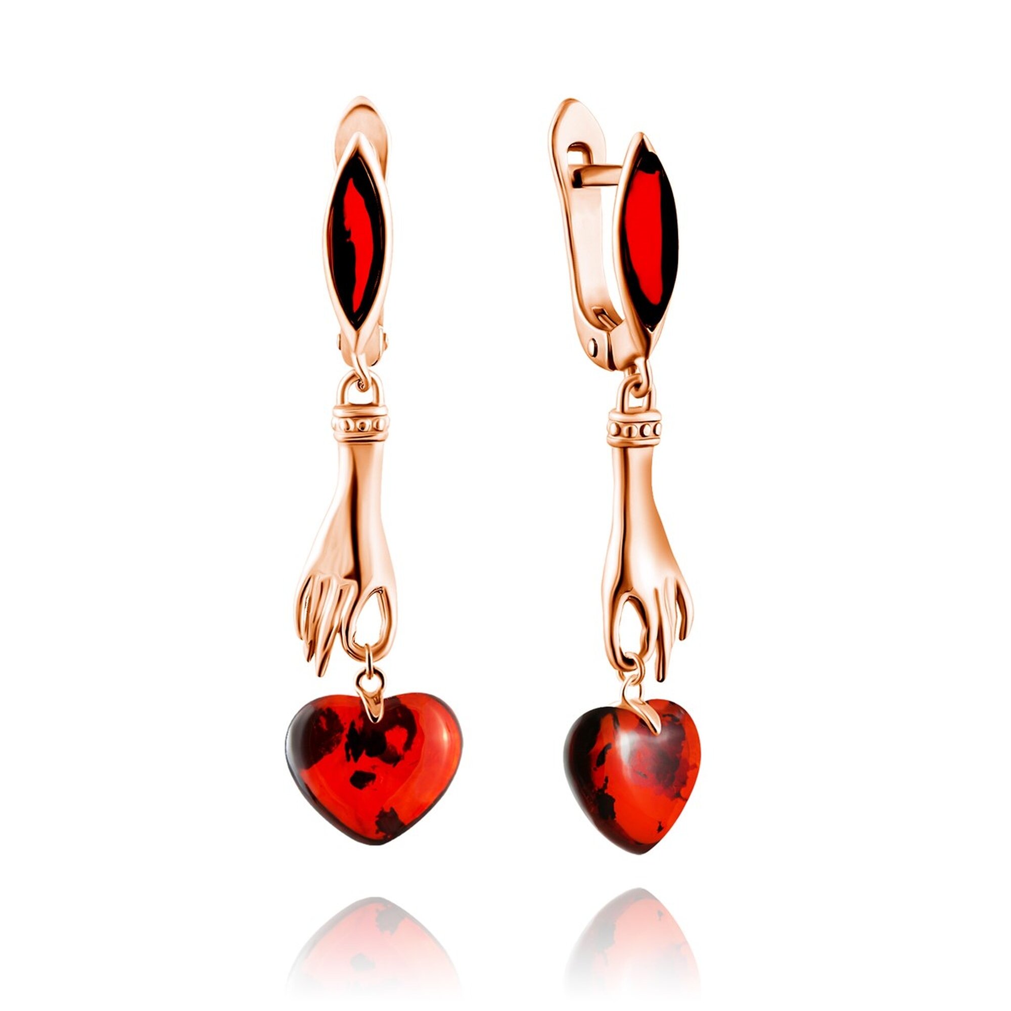 Серьги, серебро, 925 проба, золочение, янтарь
