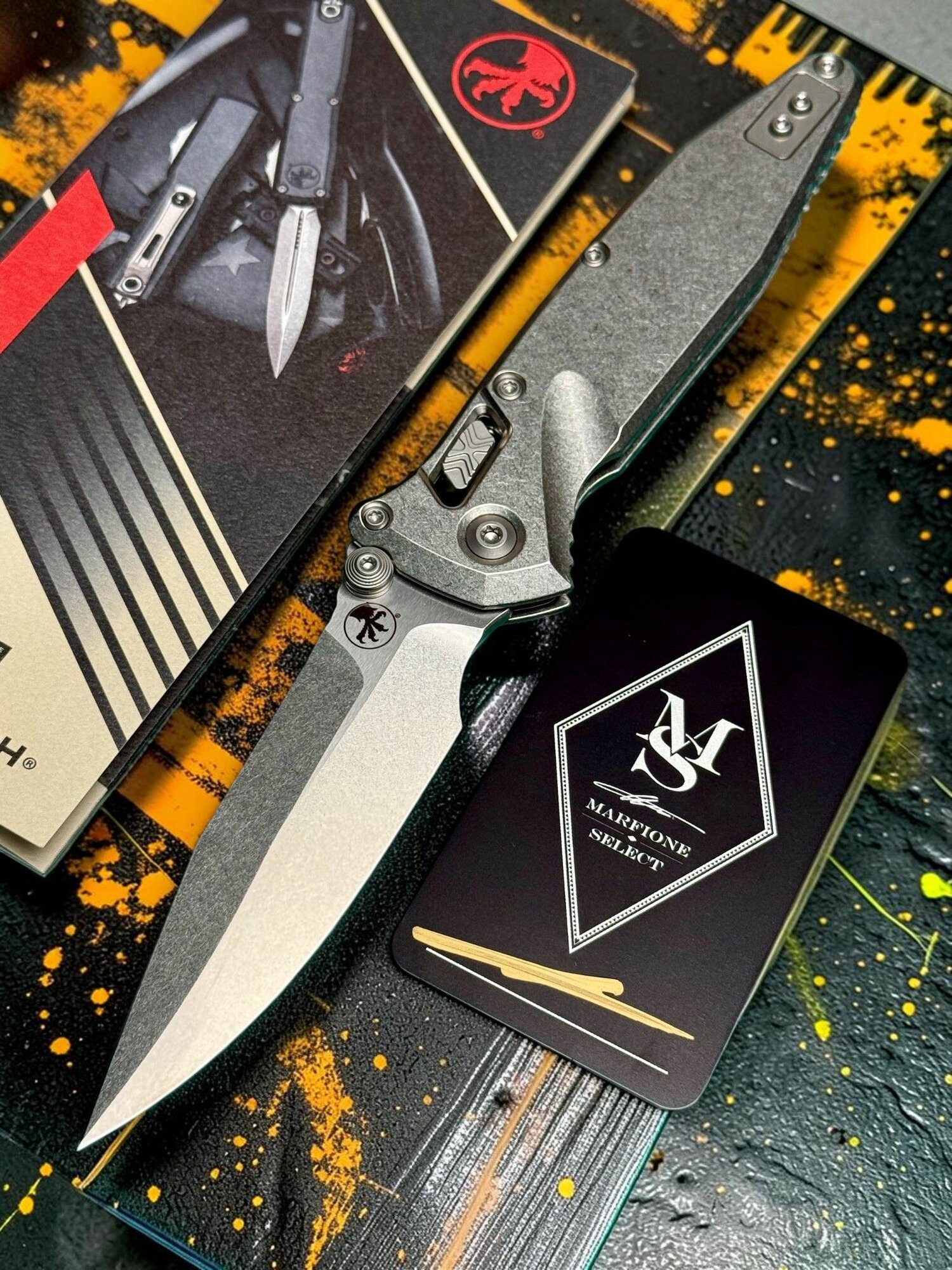 Нож складной MicroTech MCT160RLS10SMS3 Ram-Lok Marfione Select, StoneWash Blade, Titanium Handle