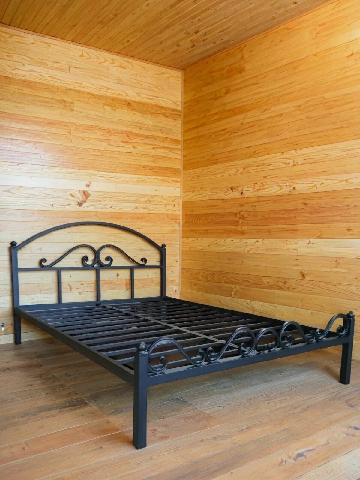 Двуспальная кровать LOFT Mebel "Ариэль", металл, ортопедический эффект, черный муар, 160x190 — фото 1
