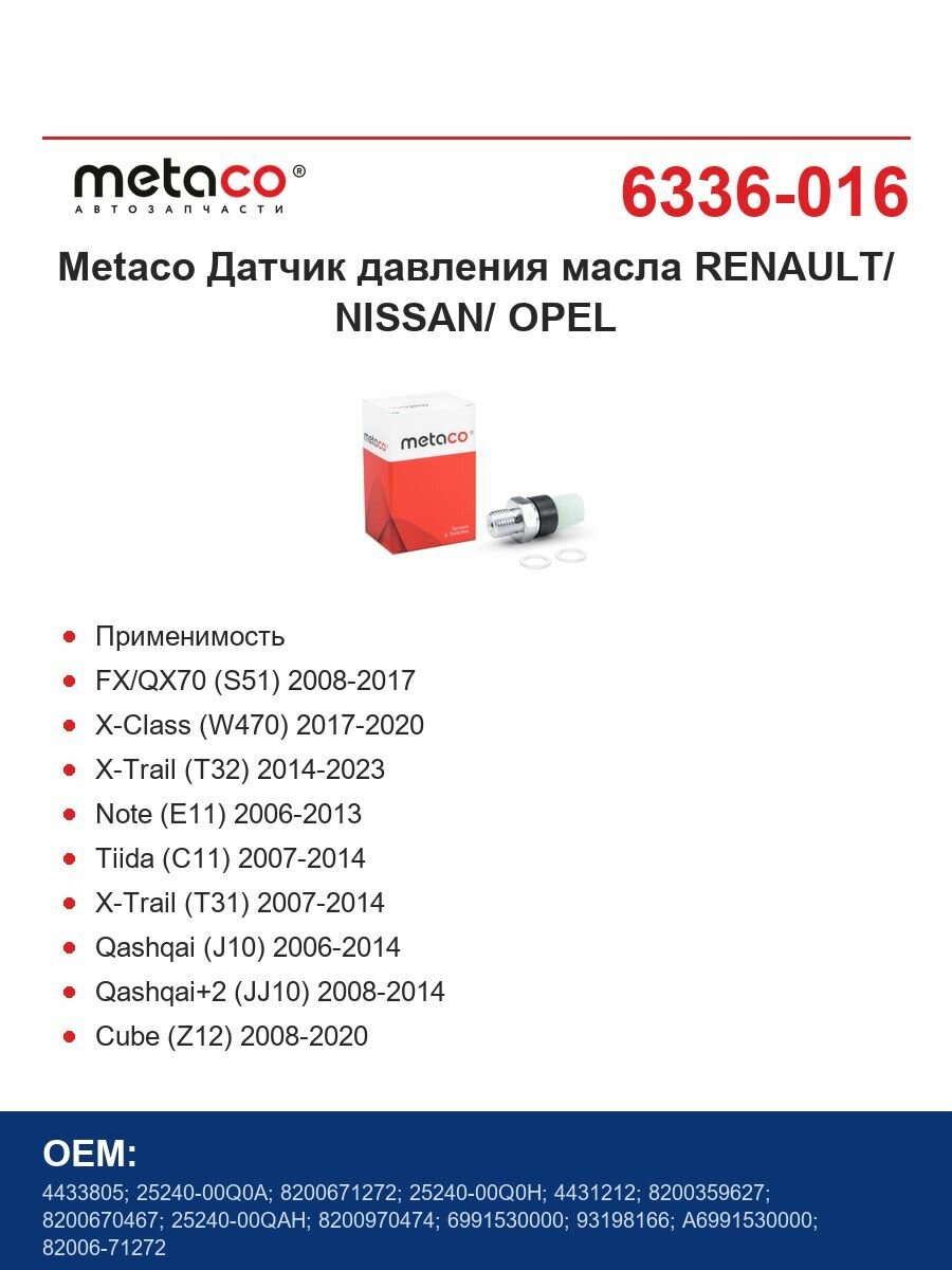 Metaco Датчик давления масла RENAULT/ NISSAN/ OPEL