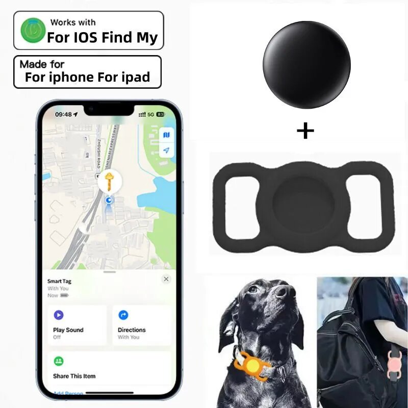 GPS-трекер Bluetooth-метка для iPhone, Силиконовый защитный чехол с креплением на ошейник животных для трекера Умная визитная карточка