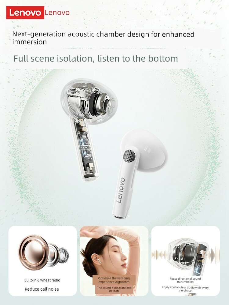 Полувнутриканальные Bluetooth-наушники Lenovo, новая модель, беспроводные, с шумоподавлением, для занятий спортом,