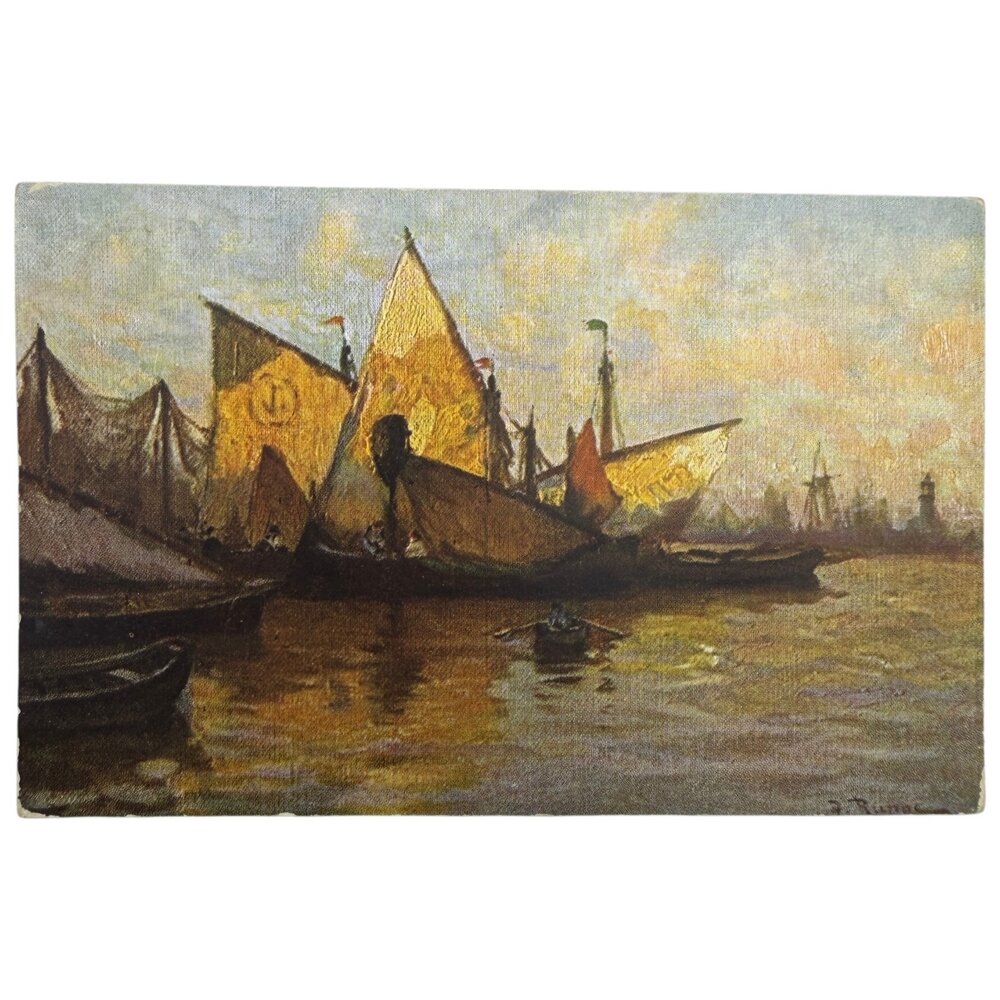 Почтовая открытка "Рыбацкие лодки в лагуне Венеции" 1900-1910 гг. Германская Империя