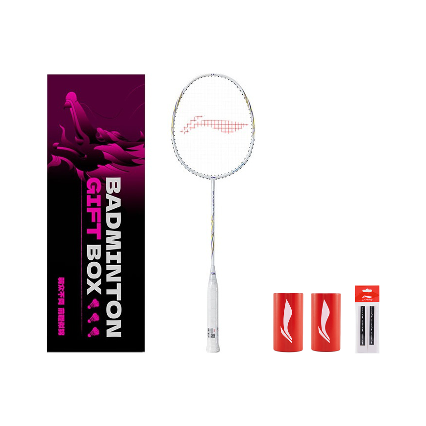 Бадминтонные ракетки унисекс Li Ning Bazooka Full Carbon Control Type All around Defense Advanced Level 5U, белые с розовым