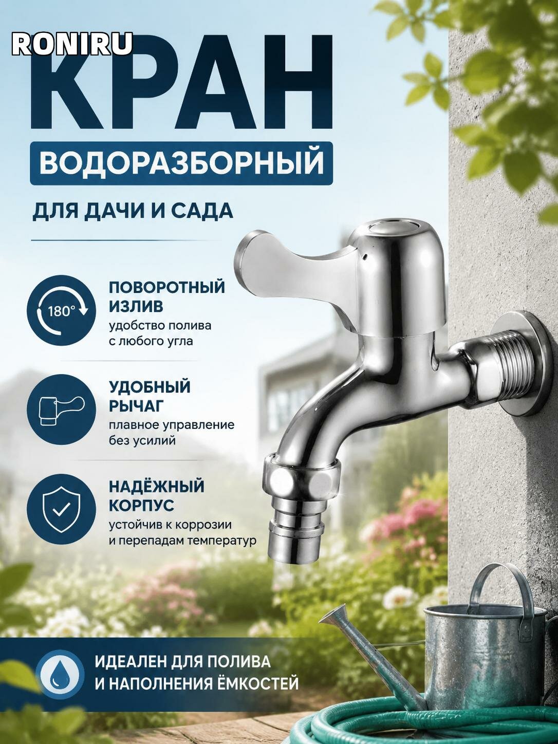 Кран водоразборный для дачи и сада с поворотным изливом и удобным рычагом — надёжный кран для полива и наполнения