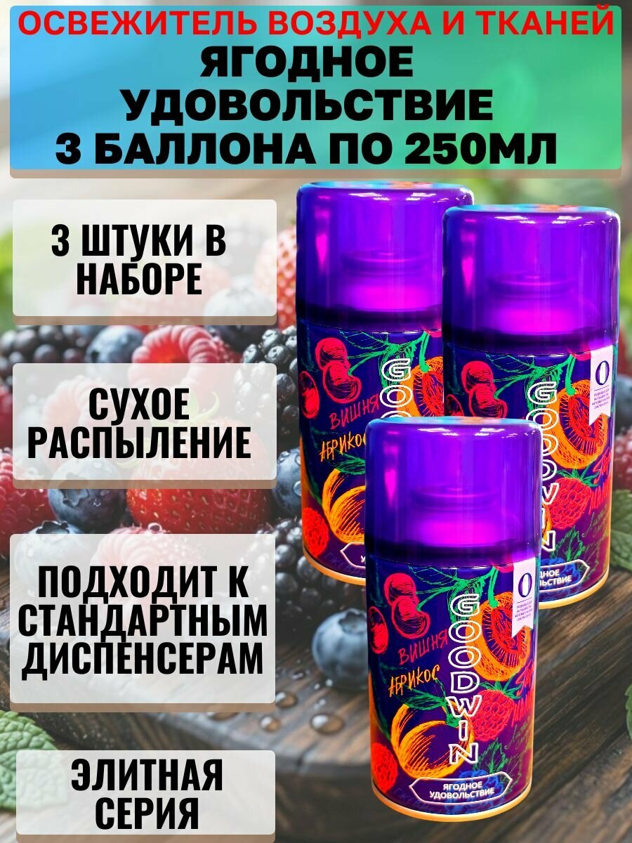 Освежитель воздуха Ягодное удовольствие, 3шт по 250мл, сменный блок для Airwick/Glade и др, Goodwin освежитель воздуха сменный блок ароматизатор для Airwick
