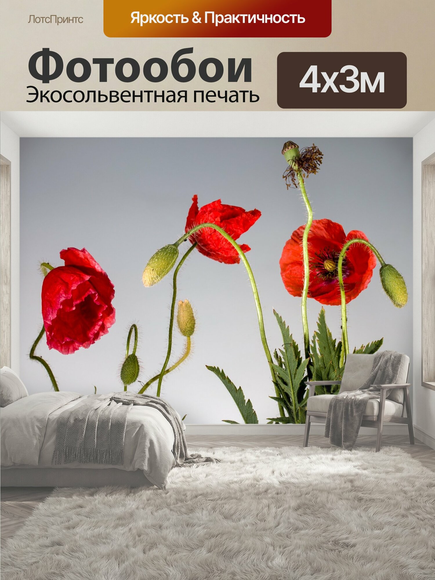 Фотообои "Мак, маки, цветок мака" 400x300 см. экосольвентная печать