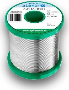 ALPHAMETALS 160193 Припой трубчатый бессвинцовый SACX0307 с безотмывным флюсом ALPHA HF850 (2,2%) 1.0мм/0.50кг, 1шт