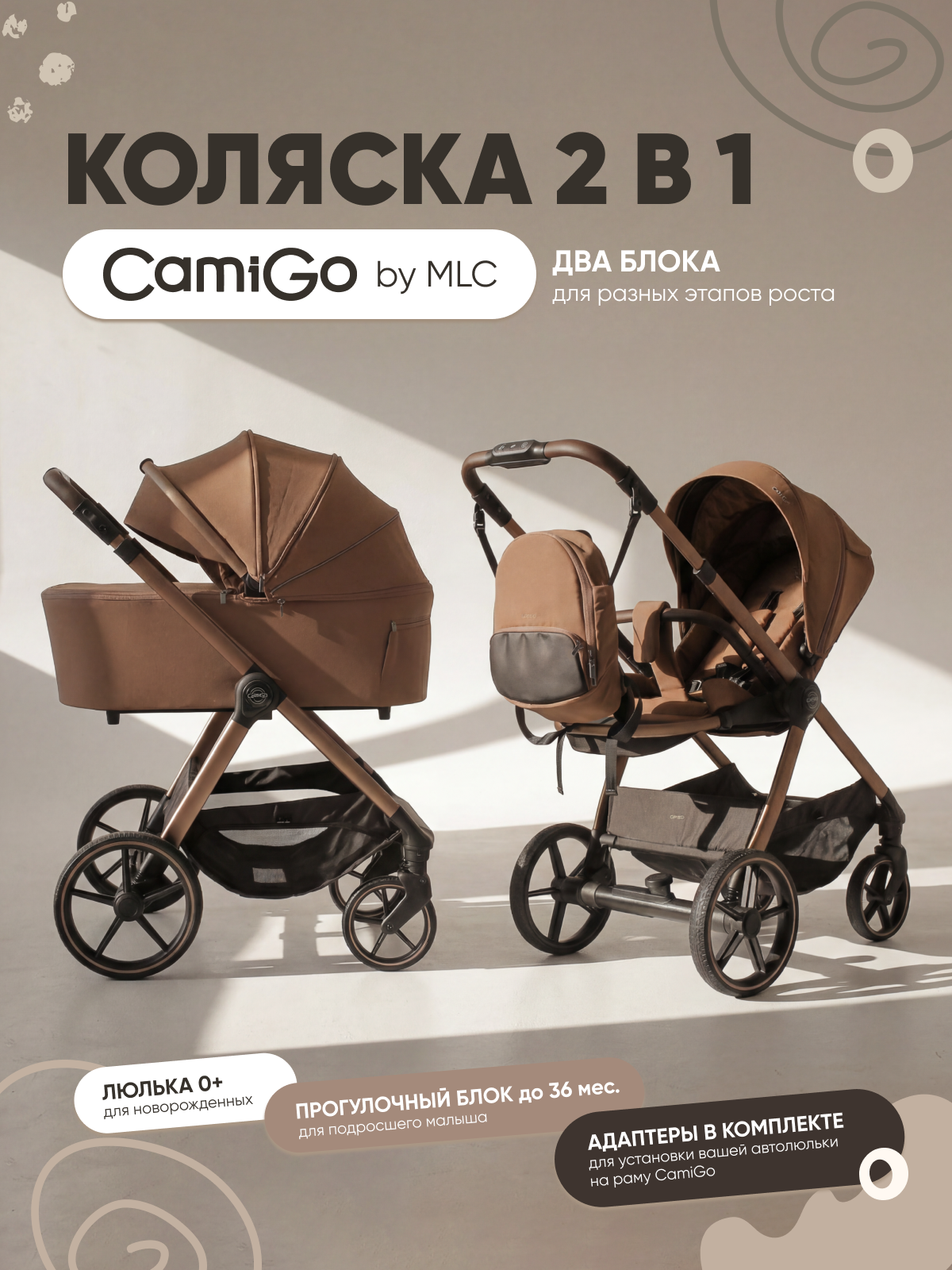 Умная коляска My Little Chair "CamiGo", 2в1, для новорожденных, 0+ до 3 лет, всесезон