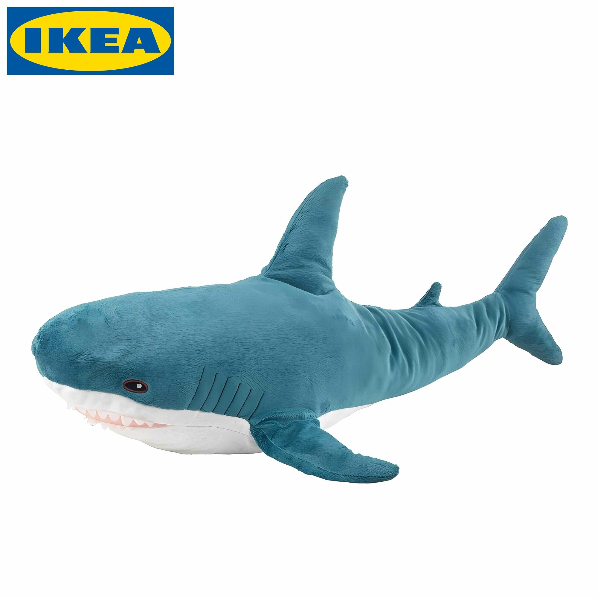 Мягкая игрушка IKEA BLAHAJ плюшевая акула-подушка ширина 45 см длина 100 см синего цвета