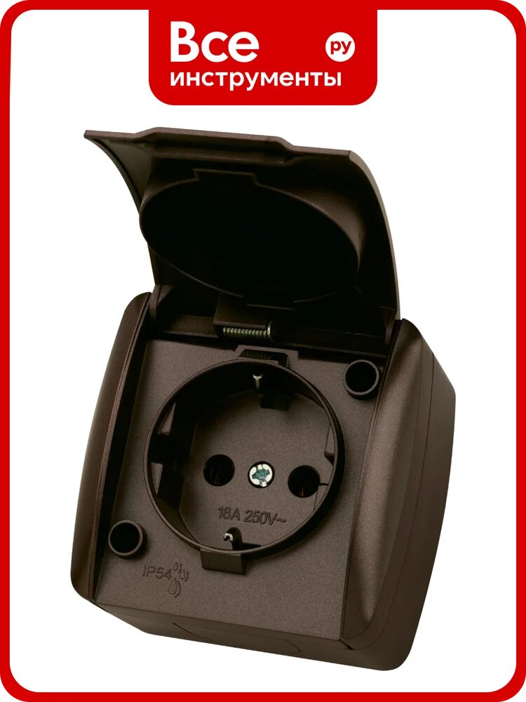 Розетка TDM ELECTRIC 2П+3 открытой установки IP54 16А с крышкой шоколад "Селигер"