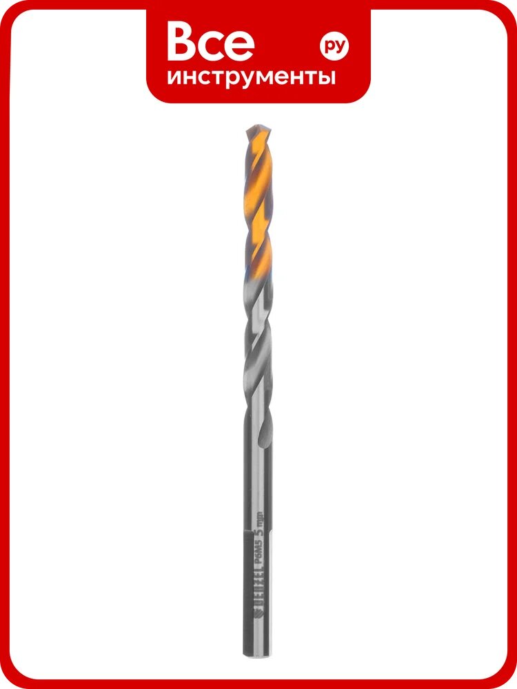 Сверло спиральное по металлу 5x86 мм, Р6М5, Golden Tip Denzel 718233