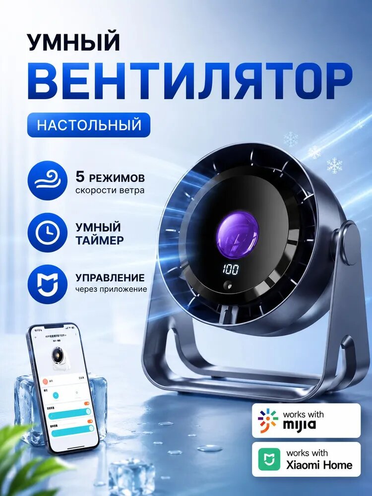 Высококачественный настольный вентилятор с нулевым отключением звука, портативный (mi home)