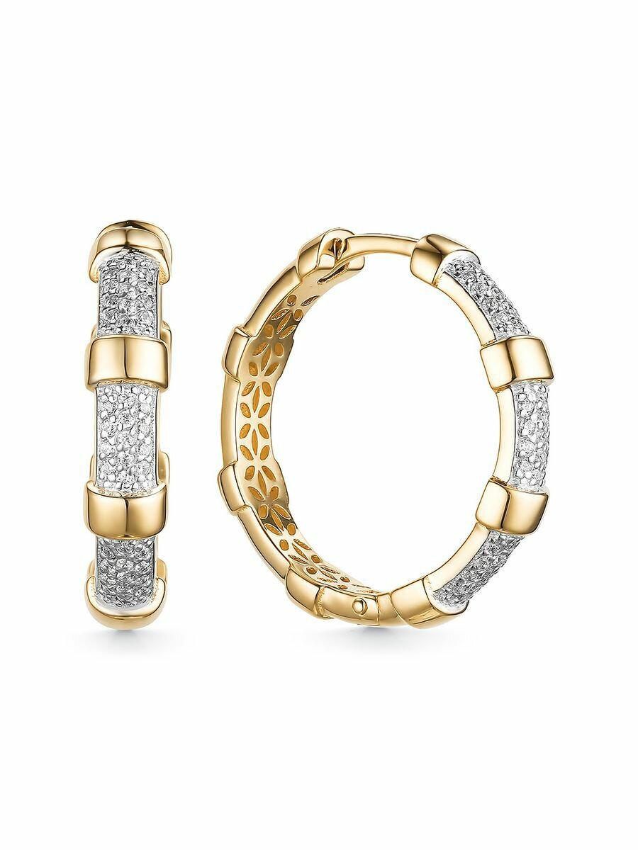 Серьги конго, комбинированное, красное золото, 585 проба, родирование, фианит