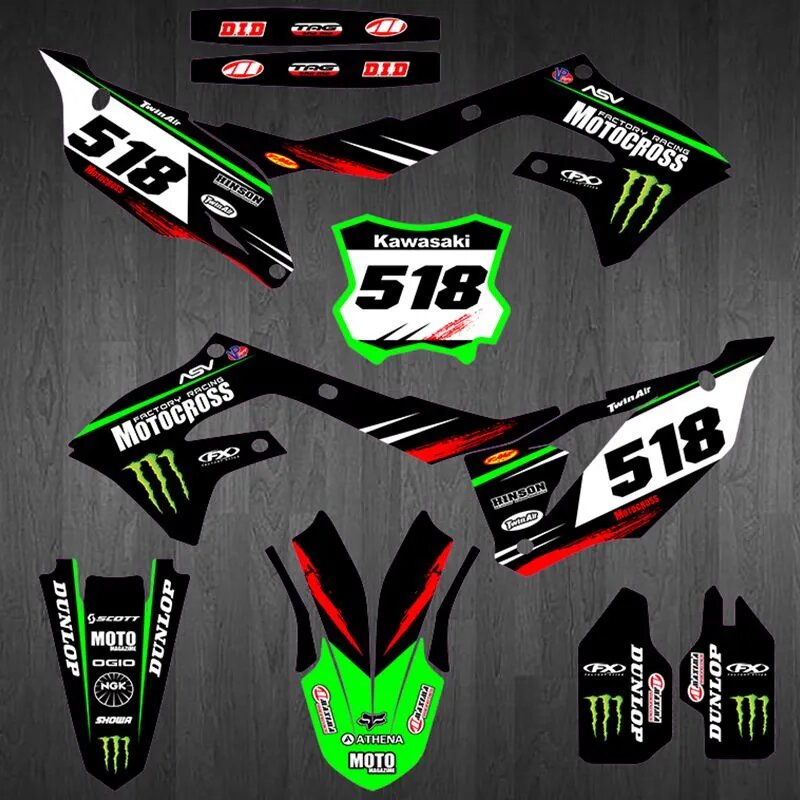 Использование графических пакетов KAWASAKI 19-23 KXF KX450 21-24 KXF KX250 2019 2020 2021 2022 2023 2024 Наклейка для мотоциклов