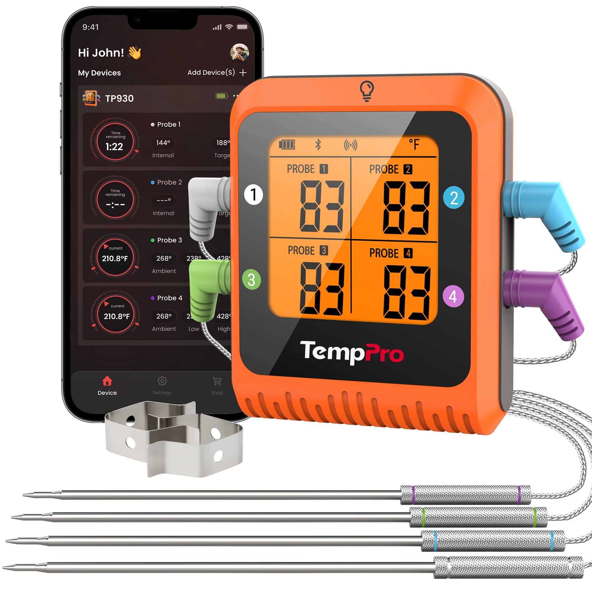 TempPro TP930 Беспроводной Термометр 4 Датчика