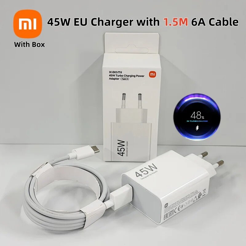 Оригинальное зарядное устройство Xiaomi 45W 33W Turbo Charging Power Adapter USB EU with 1.5M Cable