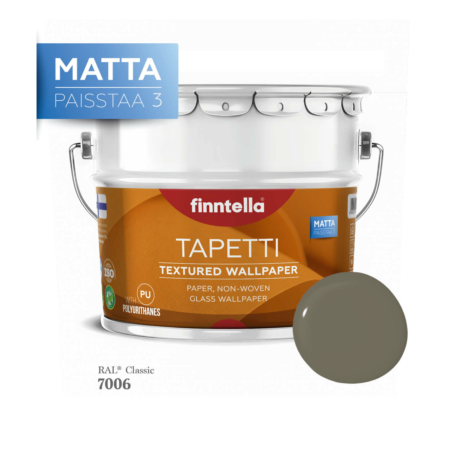Матовая краска для обоев под окраску TAPETTI Matta FINNTELLA, Цвет RAL 7006 Бежево-серый (Beige grey), 9л
