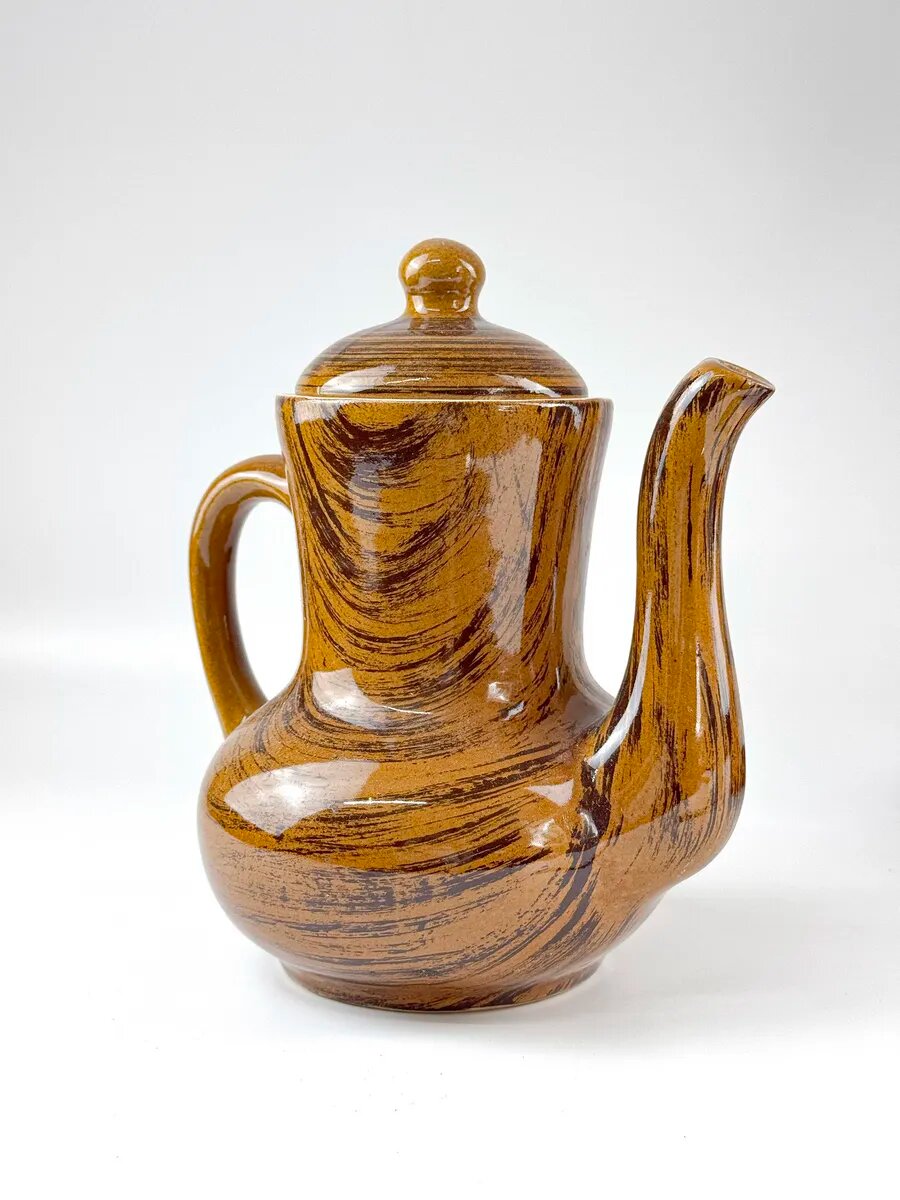 Кофейник СССР, винтажный заварочный чайник. Глазурь, полосы.