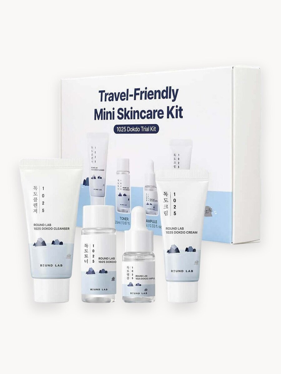 ROUND LAB Набор средств для лица с морской водой: пенка, тонер, сыворотка, крем / 1025 Dokdo Trial Kit, 30 мл, 20 мл x 2, 10 мл