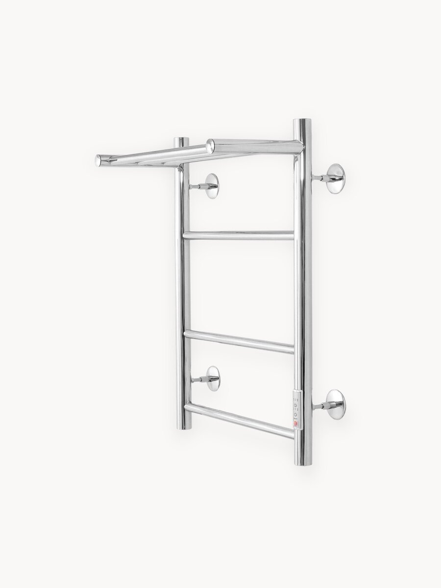 Полотенцесушитель электрический Energy ROUND MODUS 600x400 с полкой, цвет хром, с терморегулятором и таймером, габаритные размеры 600 мм х 460 мм