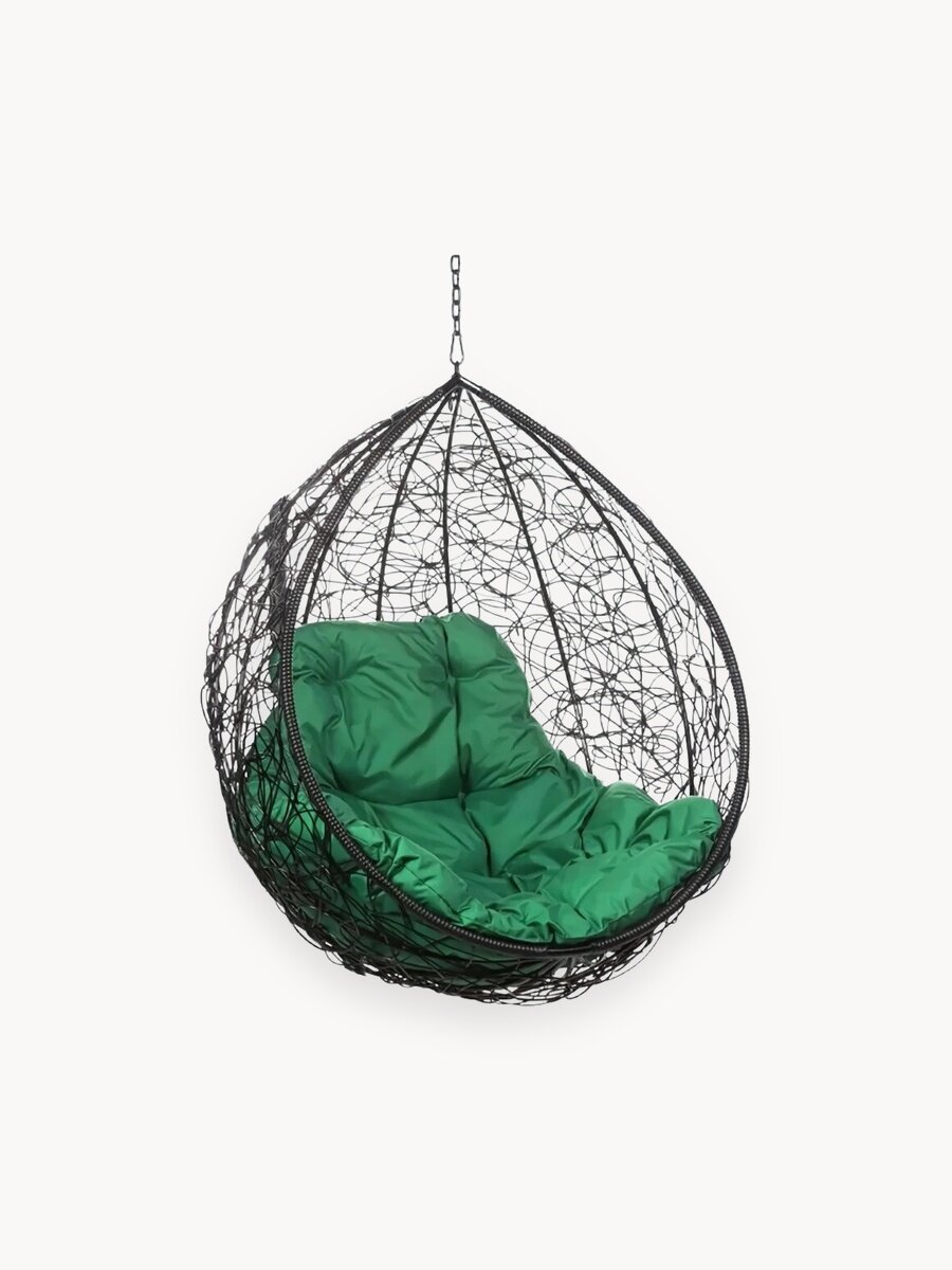Кресло подвесное Bigarden "Tropica", черное, без стойки, зеленая подушка