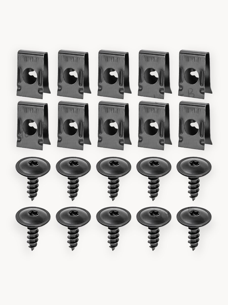 Саморезы автомобильные, U-образные, черные, оцинкованные, 60 шт.