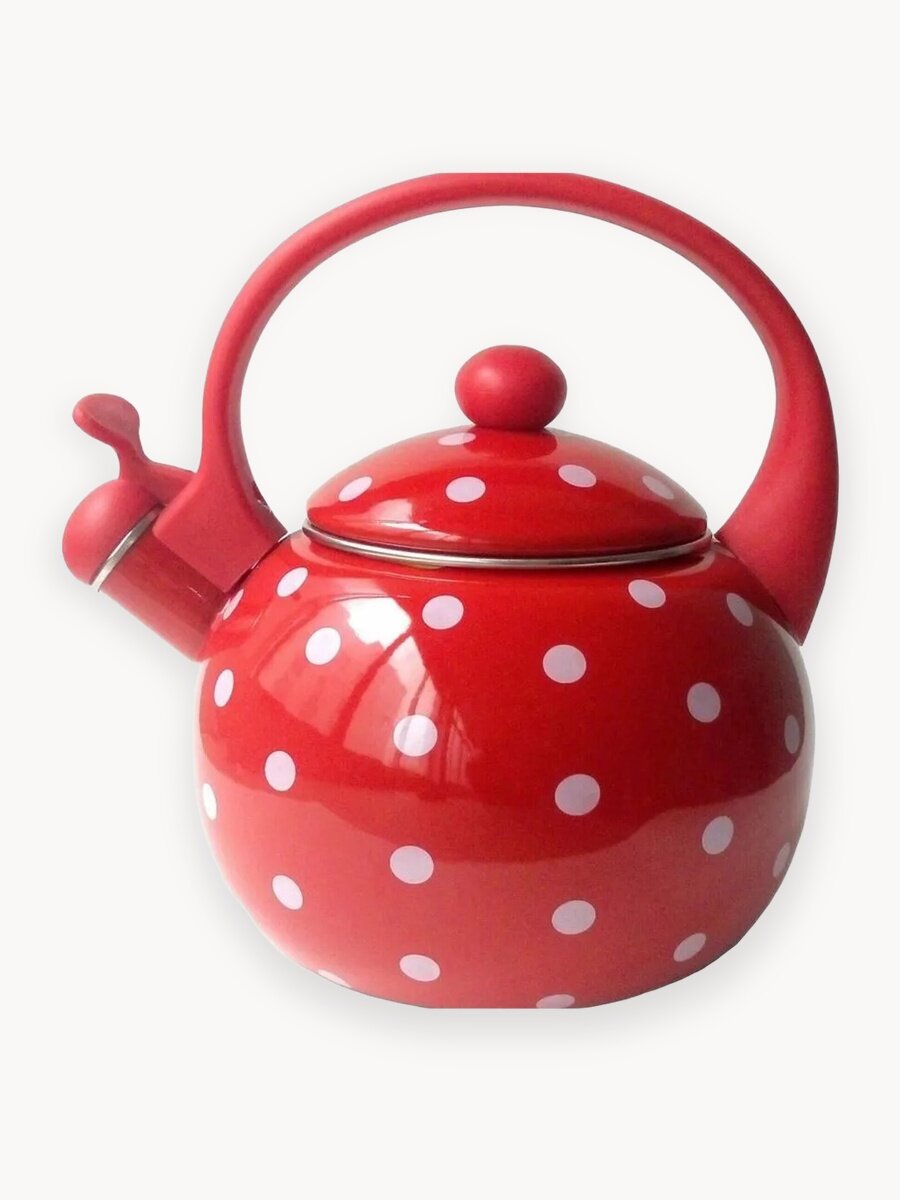 Чайник Kelli KL-4426, эмалированный, со свистком, красный в горох, 2,5 л