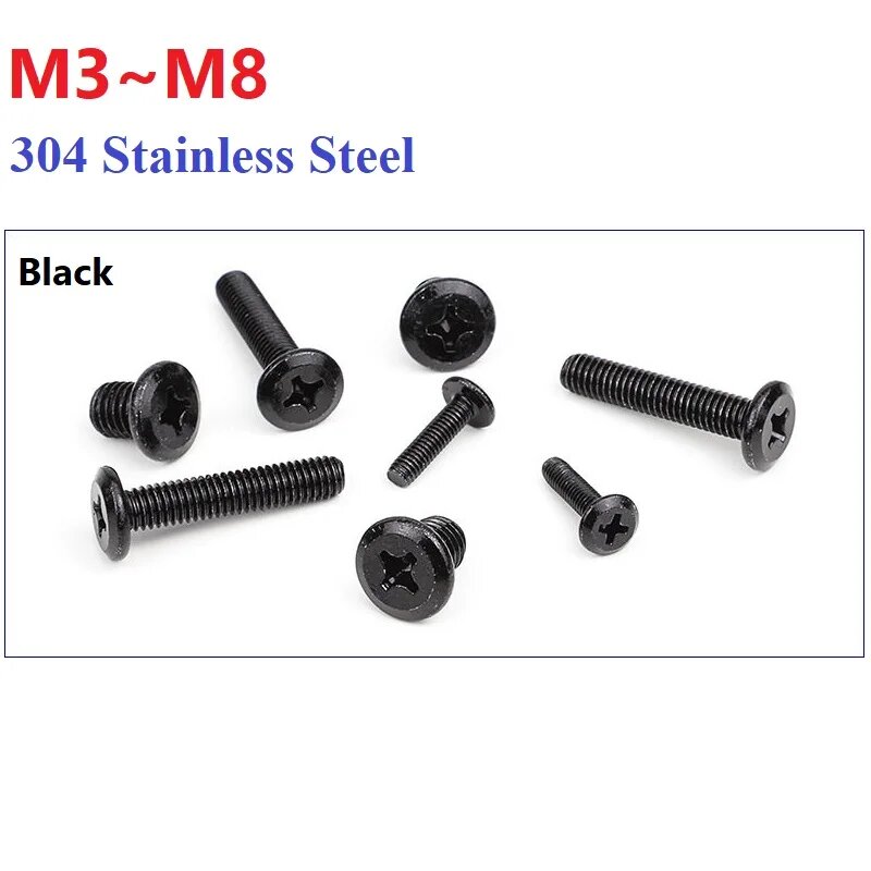 Винты черные из нержавеющей стали M3-M8 M3x12mm(50Pcs)