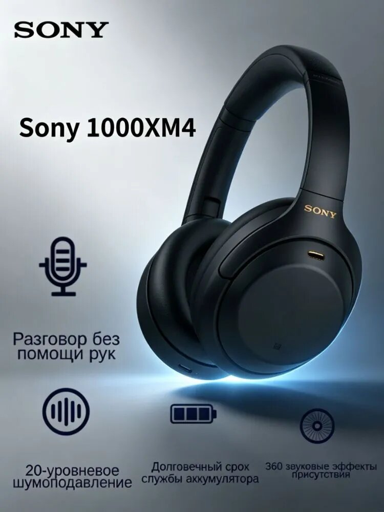 Беспроводные накладные наушники Sony WH-1000XM4 с функциями активного шумоподавления, передачи аудиопотока по протоколу LDAC и сенсорного управления