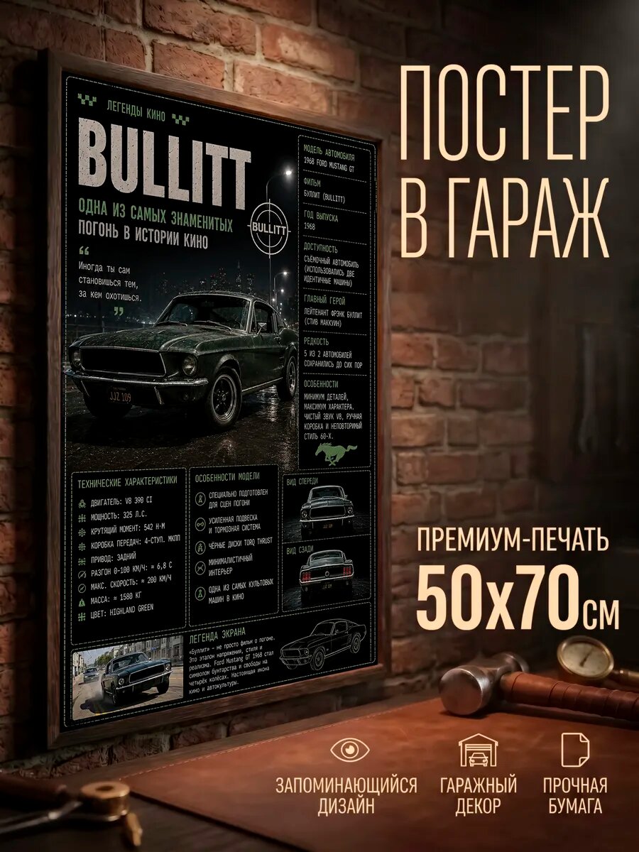 Постер на стену большой 50*70 без рамки Форд Мустанг GT